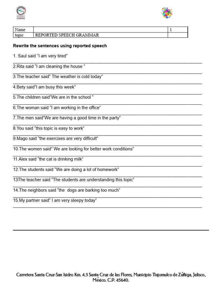 Reported Speech Grammar Exercises | PDF