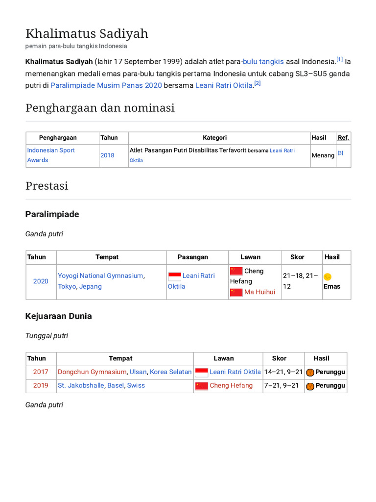 Khalimatus Sadiyah - Wikipedia Bahasa Indonesia, Ensiklopedia Bebas | PDF