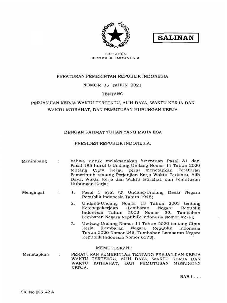 Salinan PP Nomor 35 Tahun 2021 | PDF