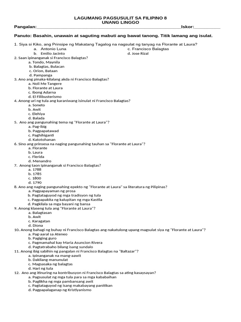 LAGUMANG PAGSUSULIT SA FILIPINO 8 | PDF