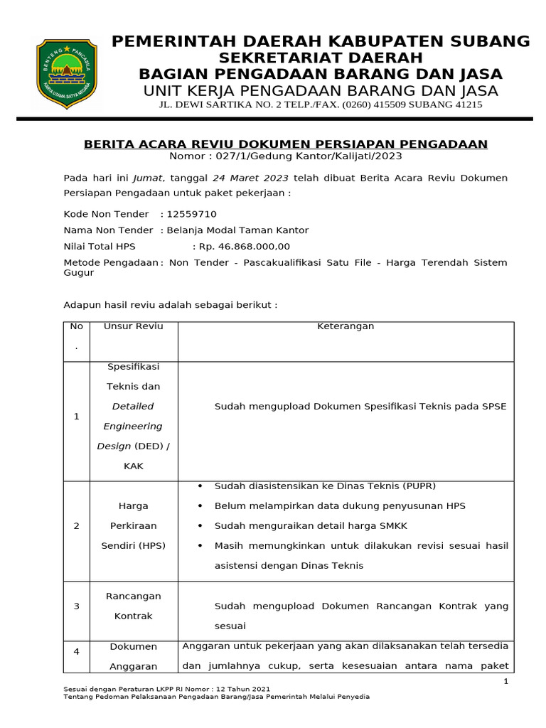 Reviu Dokumen Pengadaan Taman Kantor | PDF