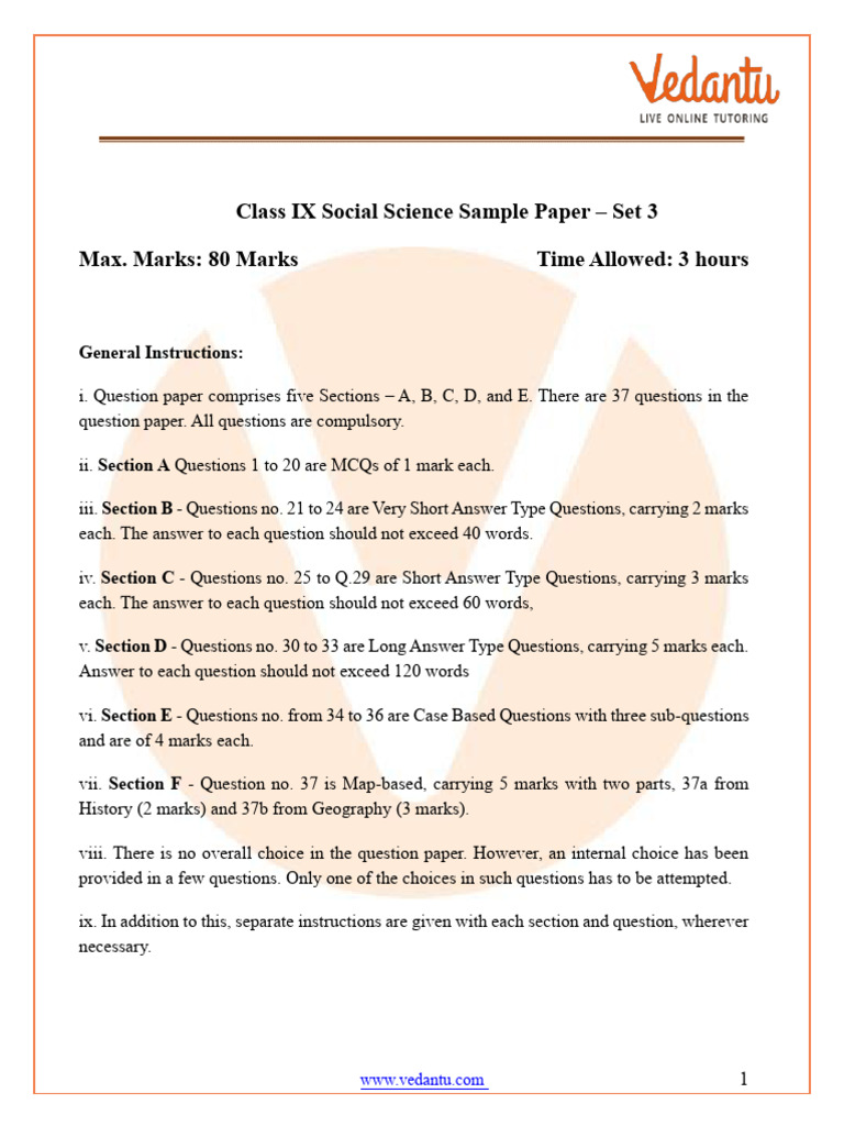 Class IX Social Science Sample Paper | PDF | Poverty Threshold ...