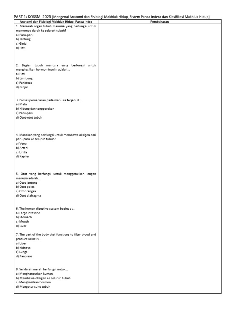 Anatomi & Fisiologi: KOSSMI 2025 | PDF