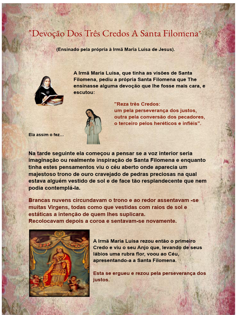 Devoção dos Três Credos a Santa Filomena | PDF | Maria, mãe de Jesus ...