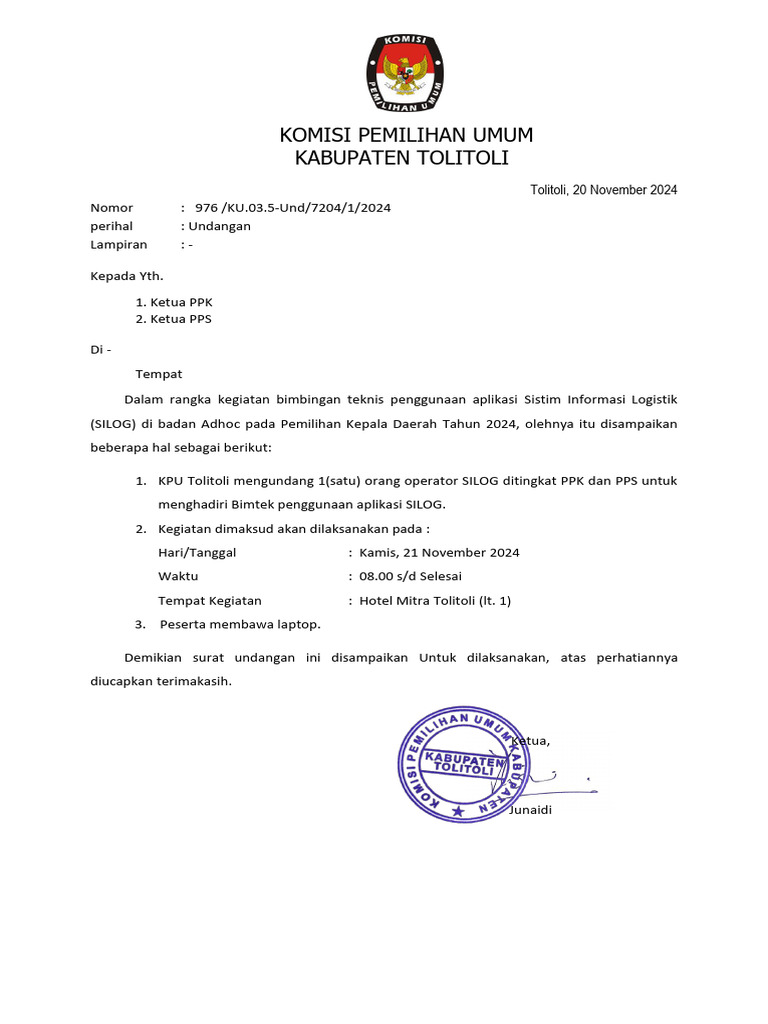 UNDANGAN BIMTEK SILOG | PDF