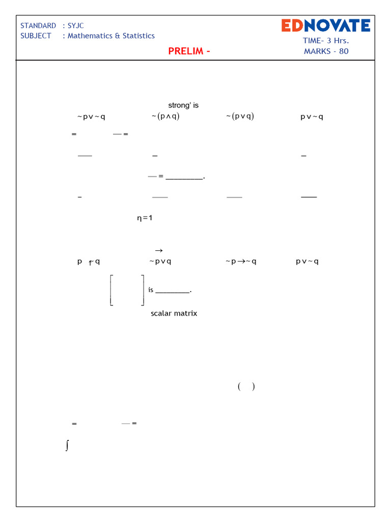 SYJC - Math - Prelim 2 - Question Paper - 14 .01.25 | PDF | Matrix (Mathematics) | Elasticity ...