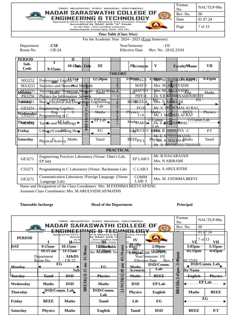Final Timetable For Even Sem | PDF | Science | Engineering