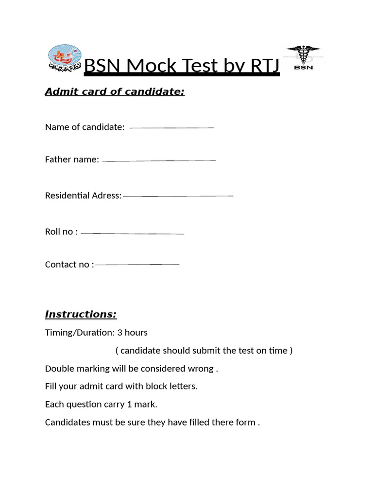 BSN Mock Test by RTJ | PDF | Chemical Bond | Cell (Biology)