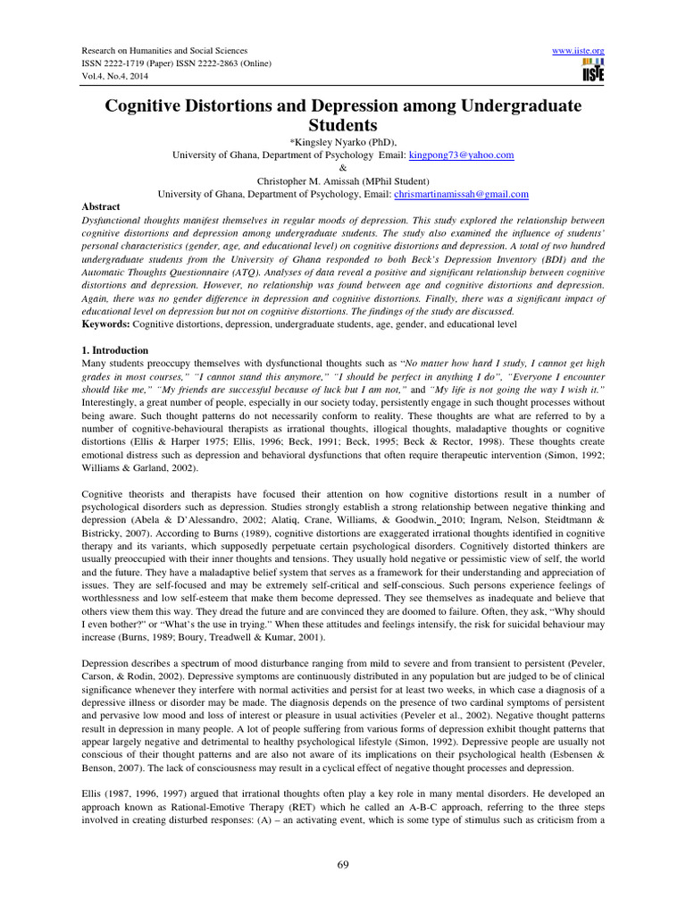 Cognitive Distortions and Depression Amo | PDF | Major Depressive ...
