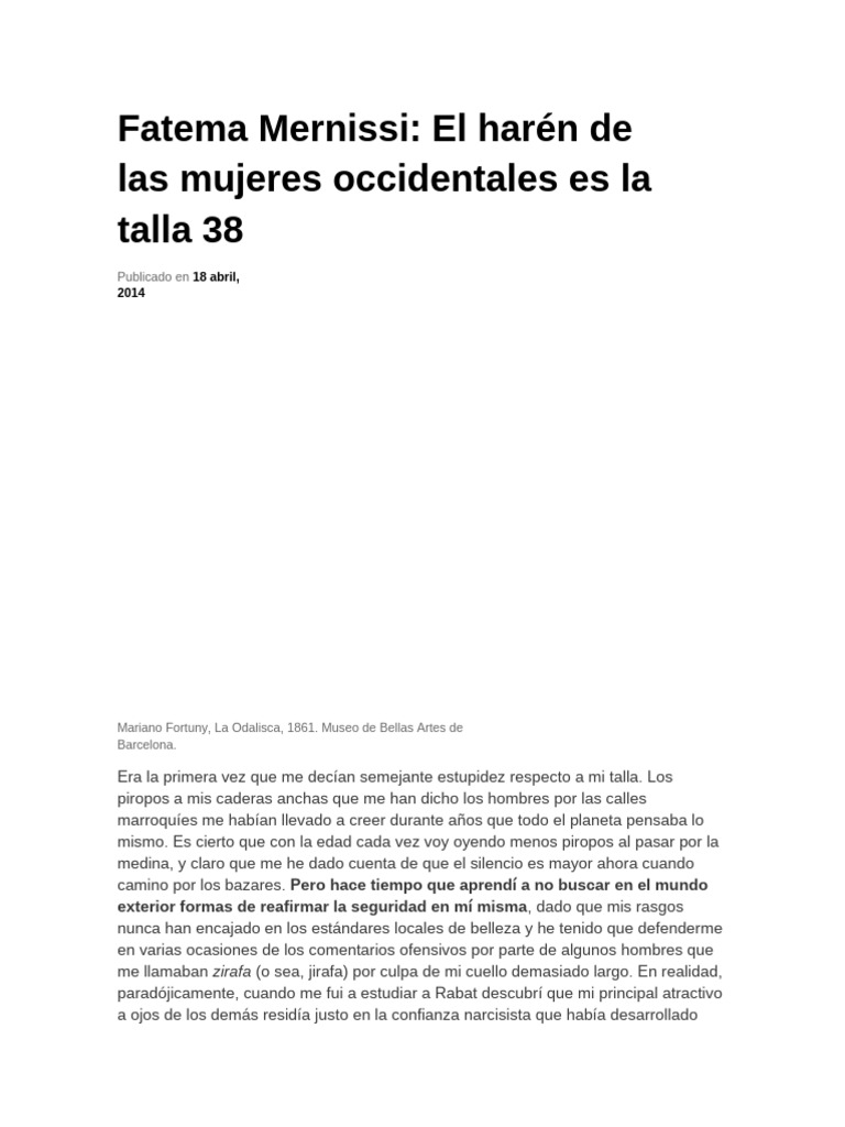 Fatema Mernissi - TALLA 38 | PDF | Belleza | Violencia