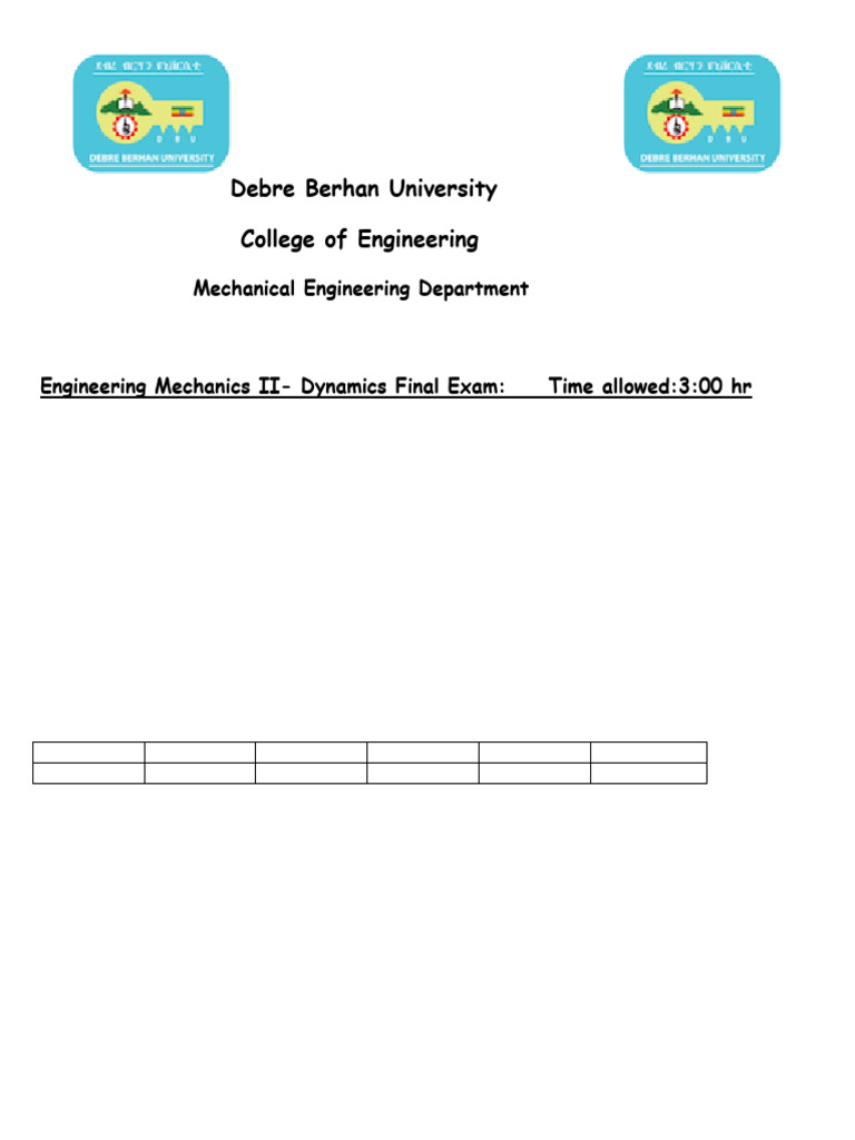 Dynamics Final Exam - Engineering Mechanics II | PDF | Acceleration ...