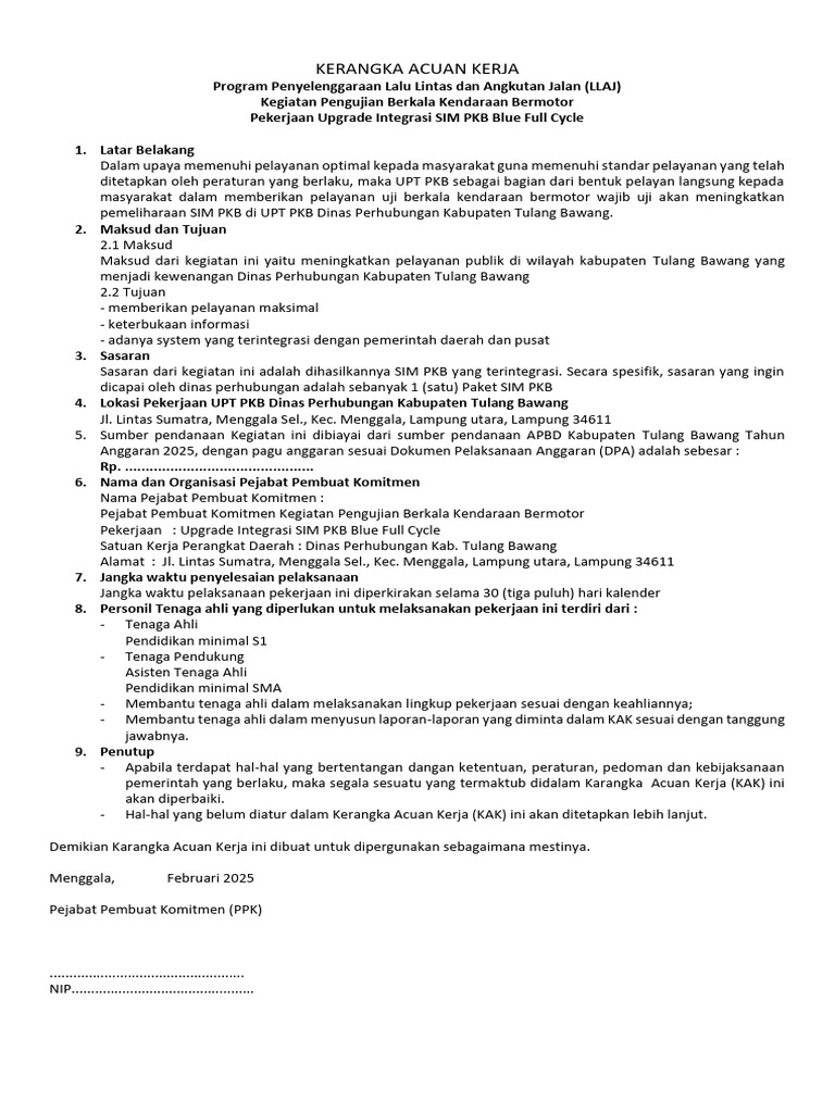 KERANGKA ACUAN KERJA DAN RAB - Upgrade SIM PKB | PDF