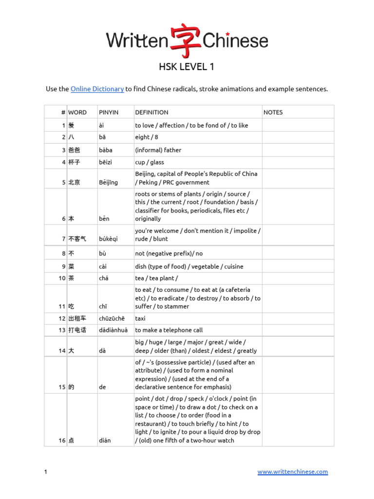 HSK LEVEL 1 Vocabulary v2 2021 | PDF | Linguistics
