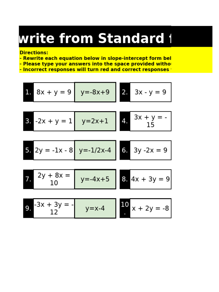 Standard Form To Slope-Intercept Form Digital Self Checking Activity | PDF