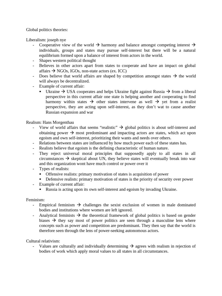 Theories of Global Politics Explained | PDF | Feminism | Gender Studies