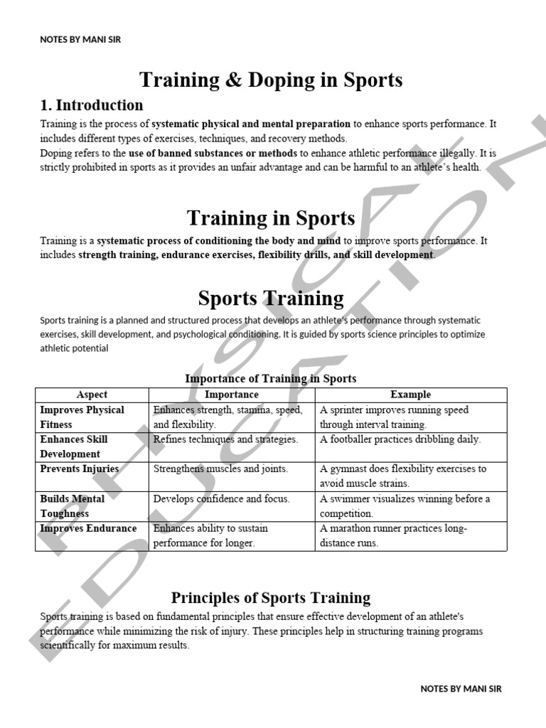 CH - 10 Training & Doping in Sports Class XI | PDF | Doping In Sport ...