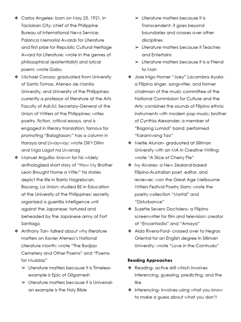 Filipino Literary Figures and Their Works | PDF | Poetry | Writing