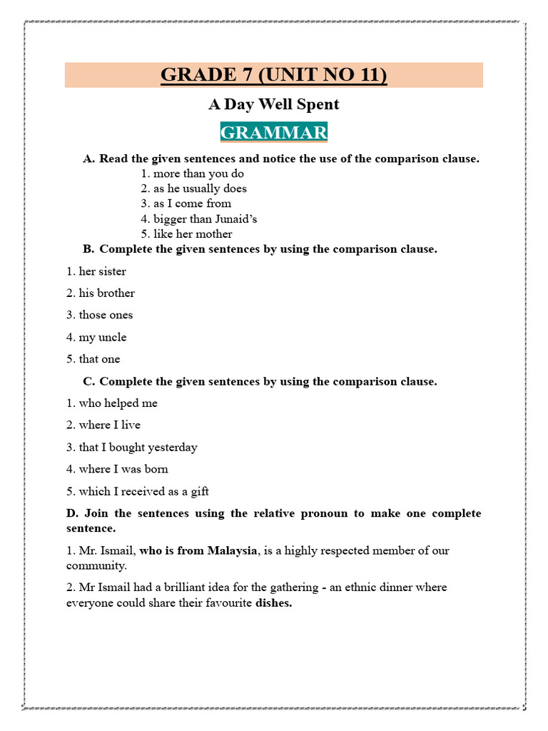 Grade 7 Unit 11 Solutions | PDF | Sentence (Linguistics) | Clause