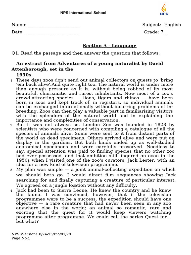 Grade 7 Revision Worksheet-SA2 | PDF | Zoo | Negotiation