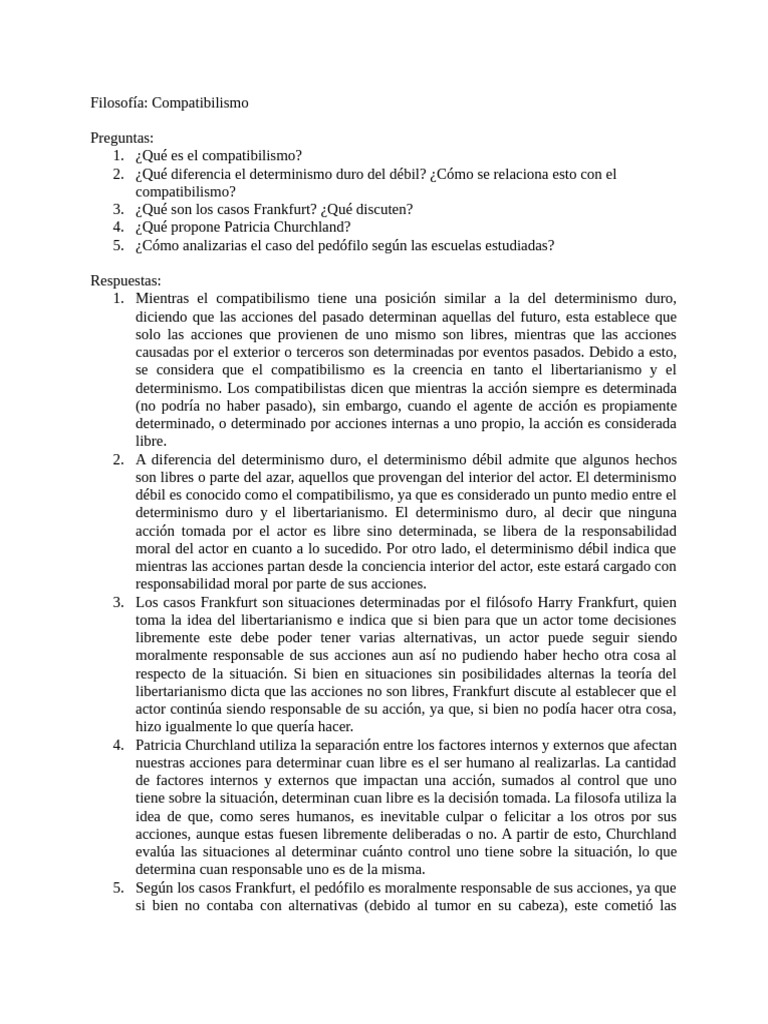 Compatibilismo Actividad | PDF | Determinismo | Libertarismo