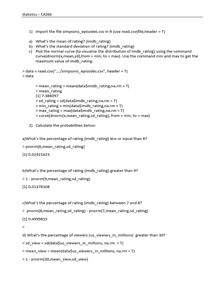 Lab5b_Distributions in R, simpsons examples solutions | PDF