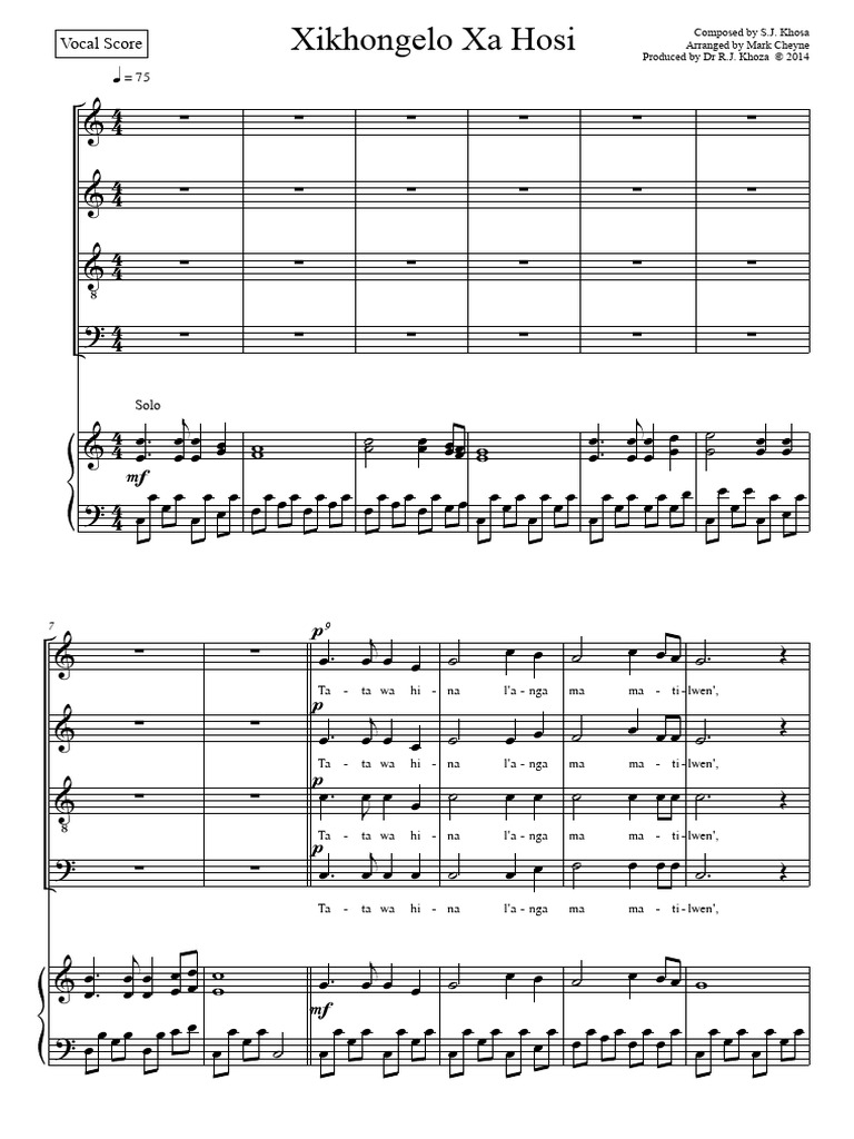 Xikhongelo Xa Hosi Vocal Score | PDF