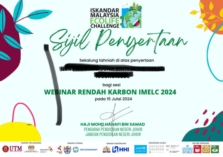 Sijil Penyertaan Webinar Rendah Karbon IMELC 2024 | PDF