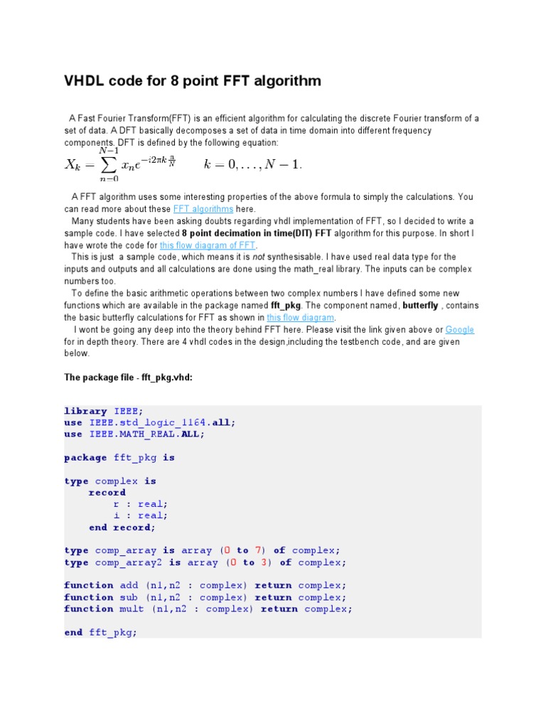 Vhdl Code For 8 Point Fft Algorithm Pdf Fast Fourier Transform Discrete Fourier Transform