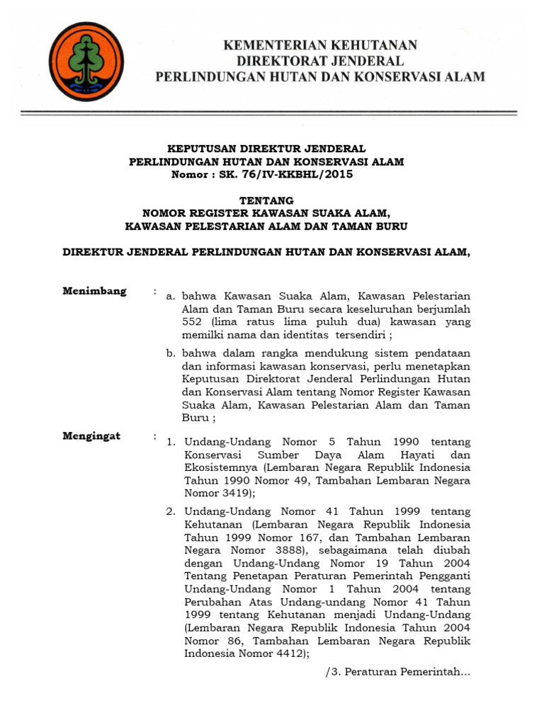 SK Dirjen Phka SK 76 2015 Nomor Register Ksa-Kpa-Tb 2015 | PDF