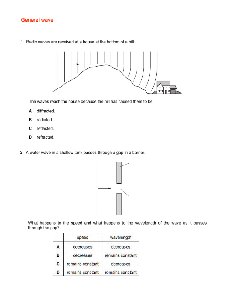 General Wave Properties (Multiple Choice) QP | PDF | Waves | Wavelength