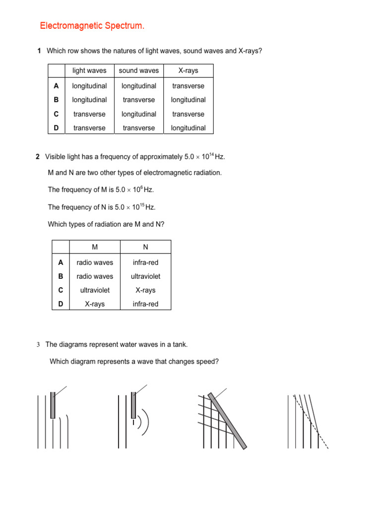 Electromagnetic Spectrum (Multiple Choice) QP | PDF | Waves ...