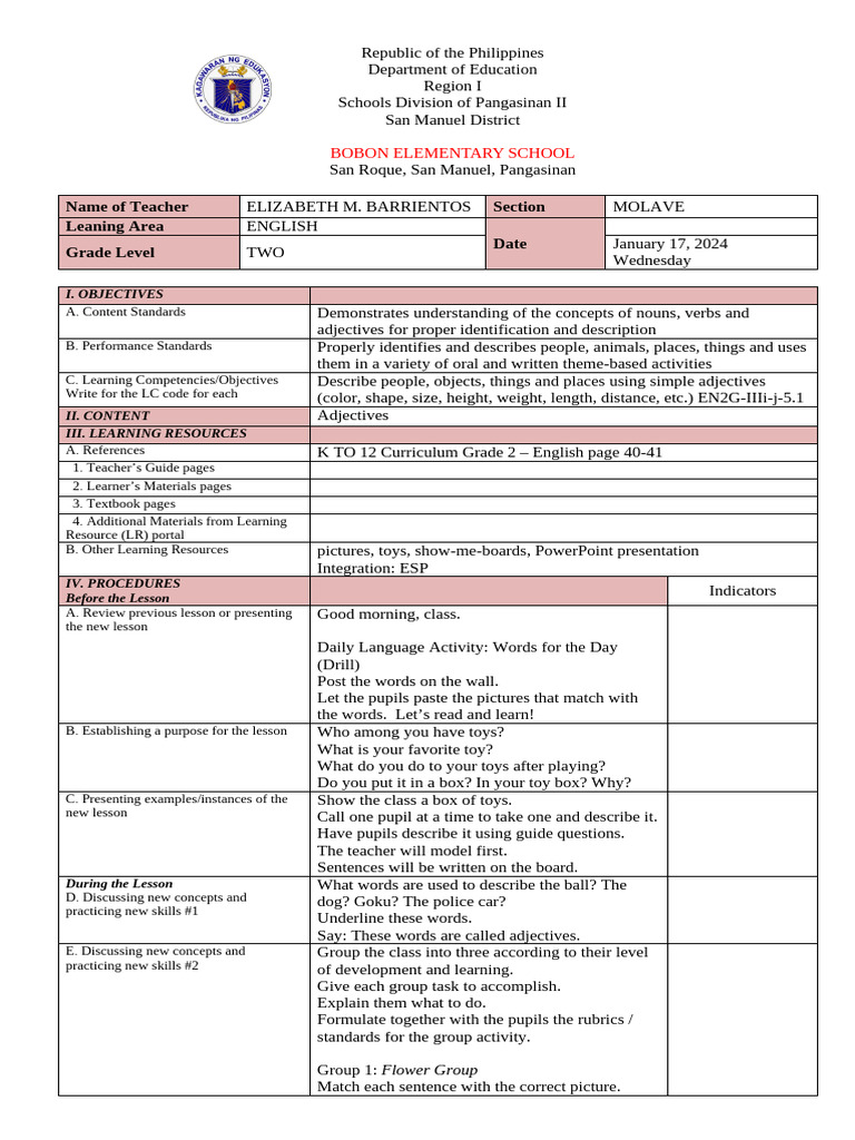 COT - 2ndqtr - DLP - ENGLISH 2 | PDF | English Language | Teachers