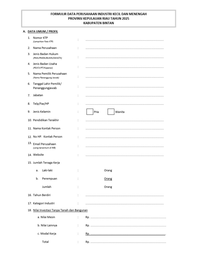 Formulir Pendataan Ikm 2023 | PDF