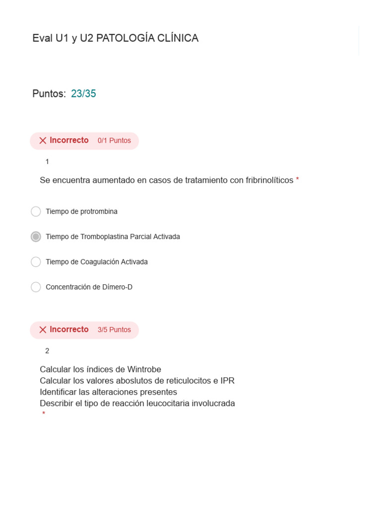 Eval U1 y U2 PATOLOGÍA CLÍNICA | PDF | Coagulación | Leucocito