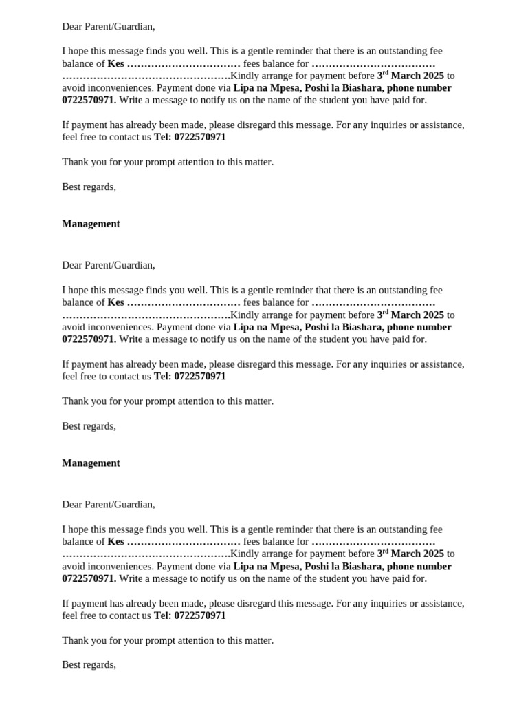 Fee Reminder Note | PDF