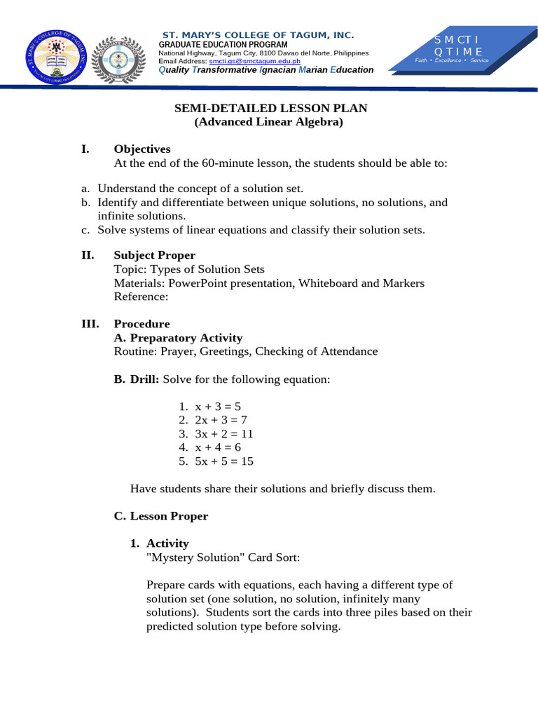 Advanced Linear Algebra Lesson Plan | PDF | Equations | Mathematical ...