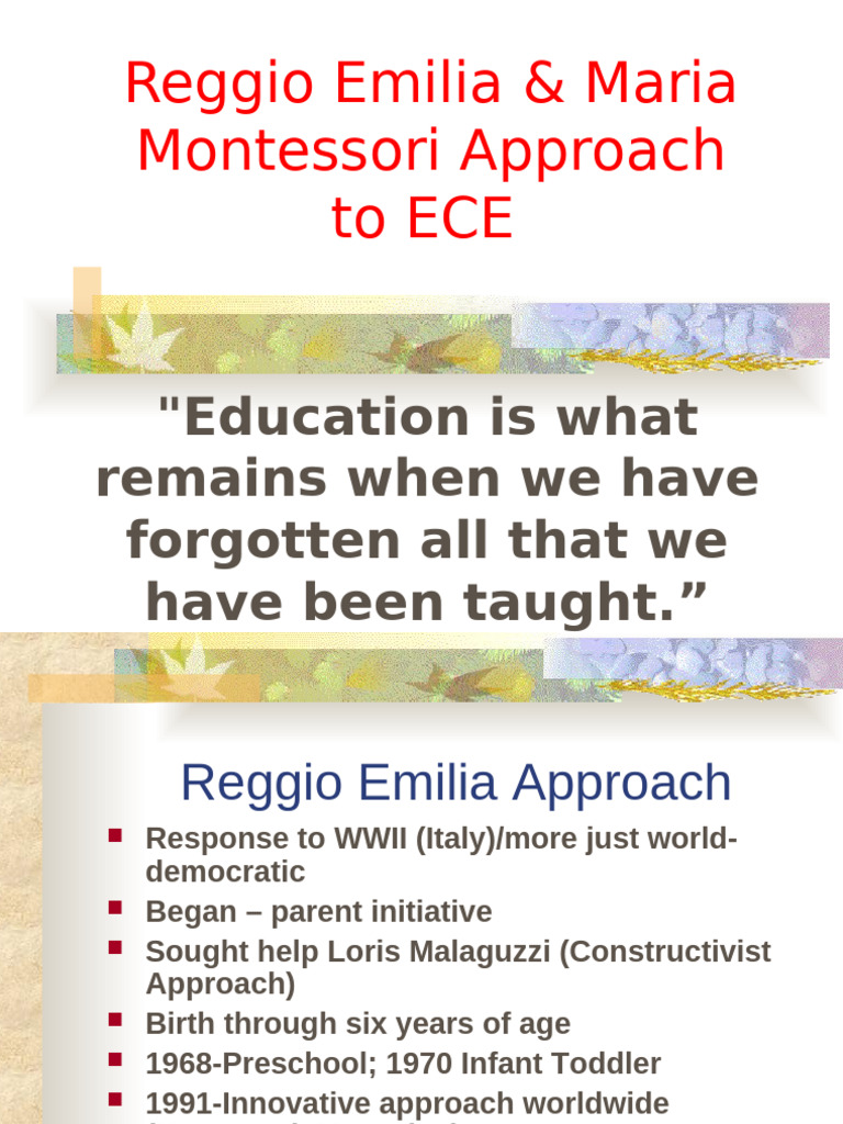 Reggio Emilia vs. Montessori ECE | PDF | Behavior Modification | Learning