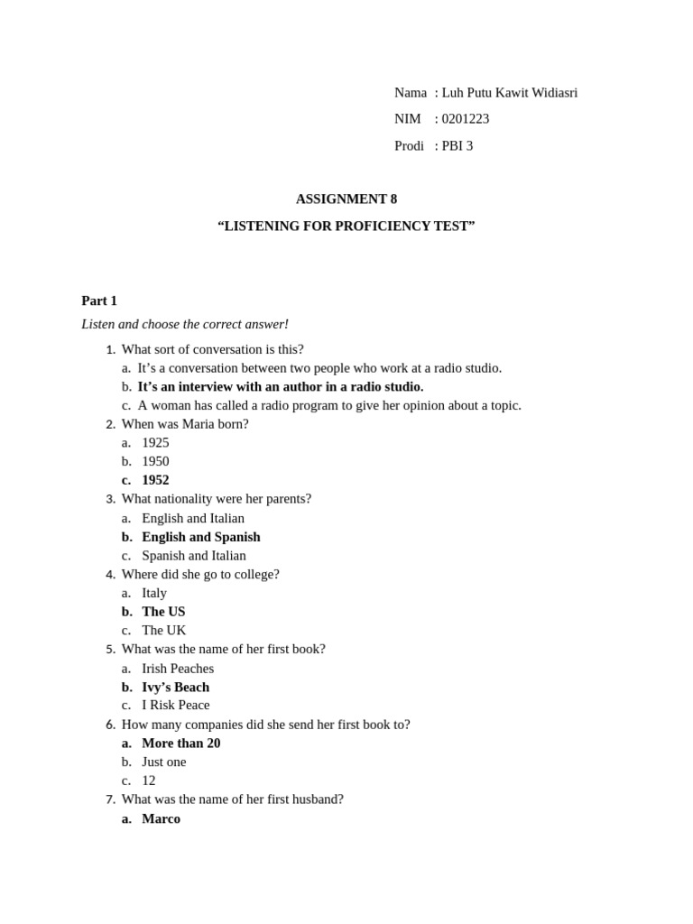 Listening Proficiency Test Assignment | PDF