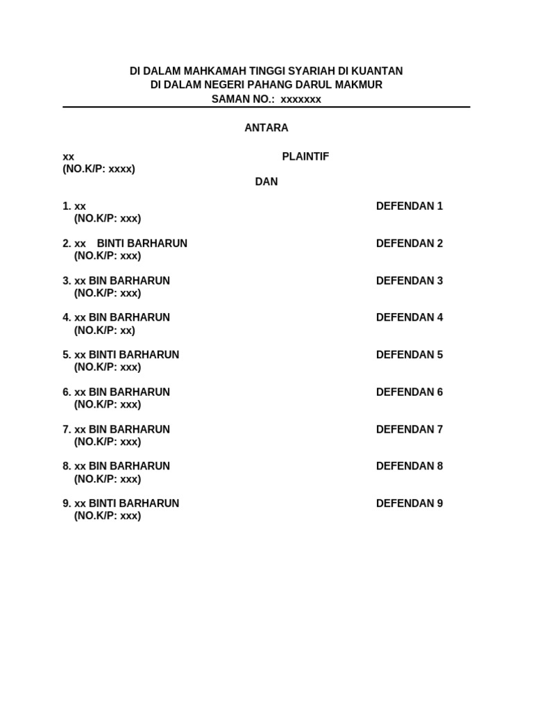 SENARAI & BUTIRAN SAKSI-SAKSI PLAINTIF DAN DEFENDAN (Edit) | PDF