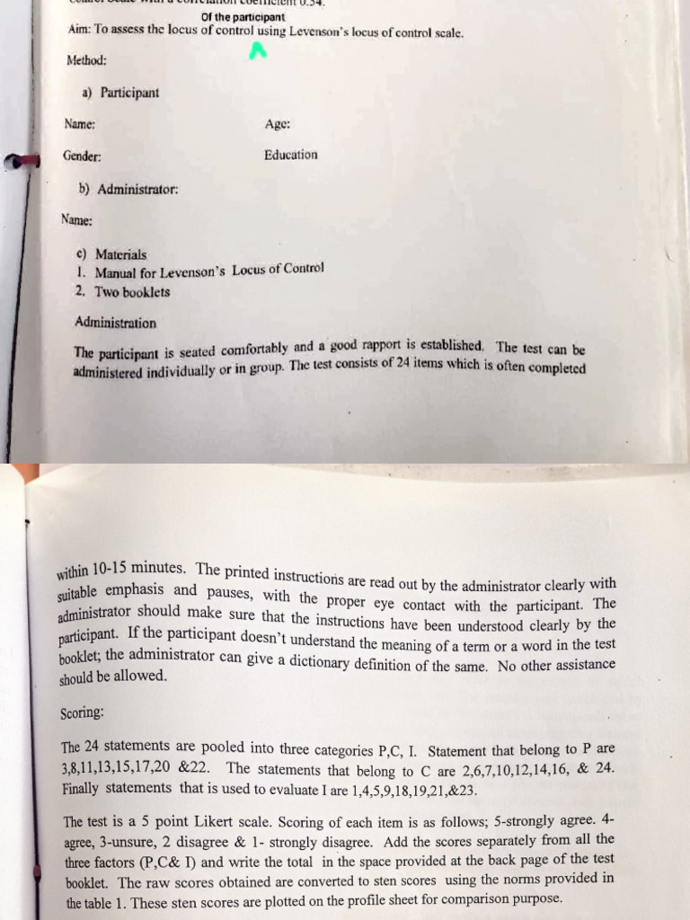 Levenson's: Assess Locus Control Using Control Scale | PDF