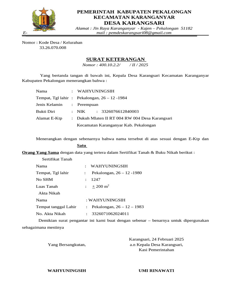 Keterangan Beda Nama | PDF