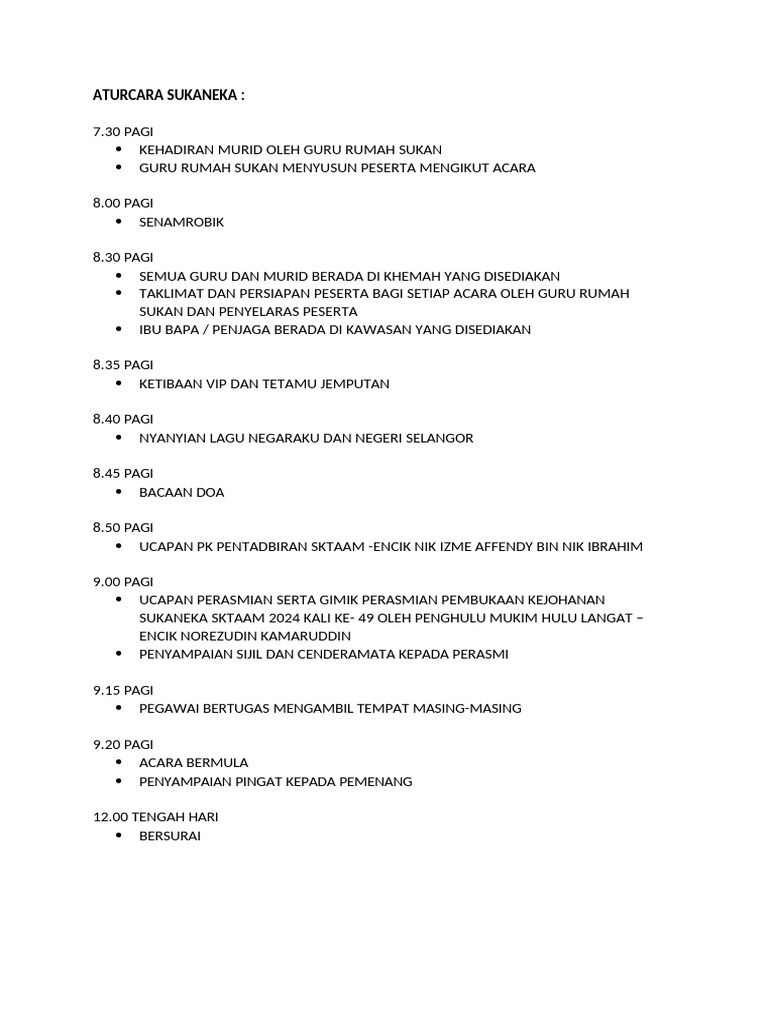 Aturcara & Susunan Acara Sukaneka 2023 | PDF