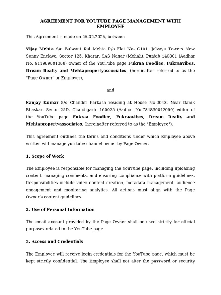 YouTube Management Agreement 2025 | PDF | You Tube