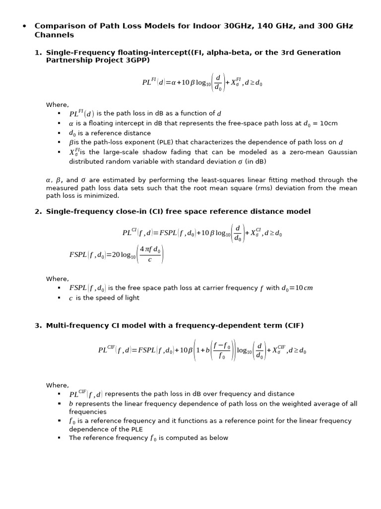 Comparison of Path Loss Models | PDF