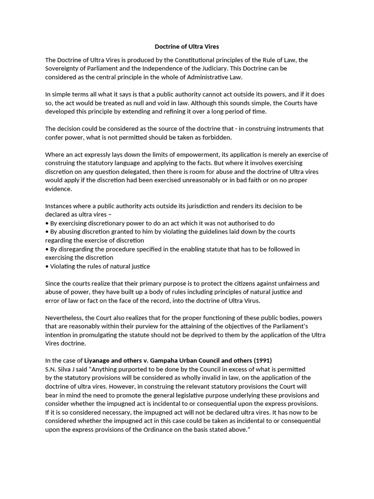 Doctrine of Ultra Vires! | PDF | Constitutional Law | Government