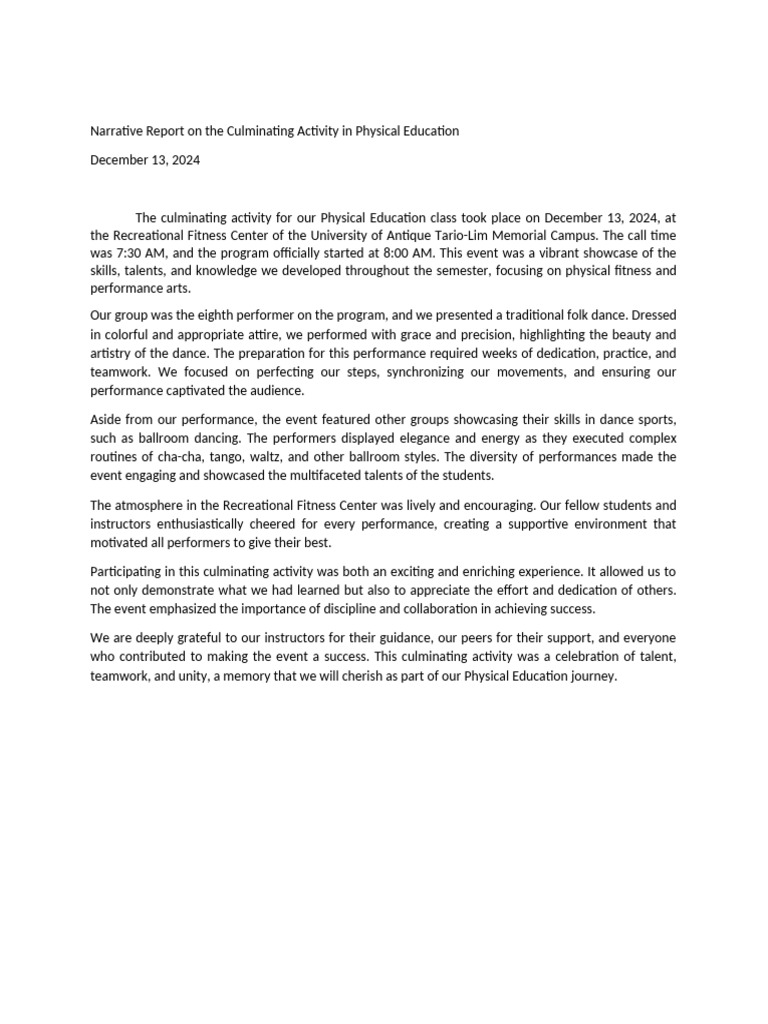 Culminating Activity in Physical Education | PDF