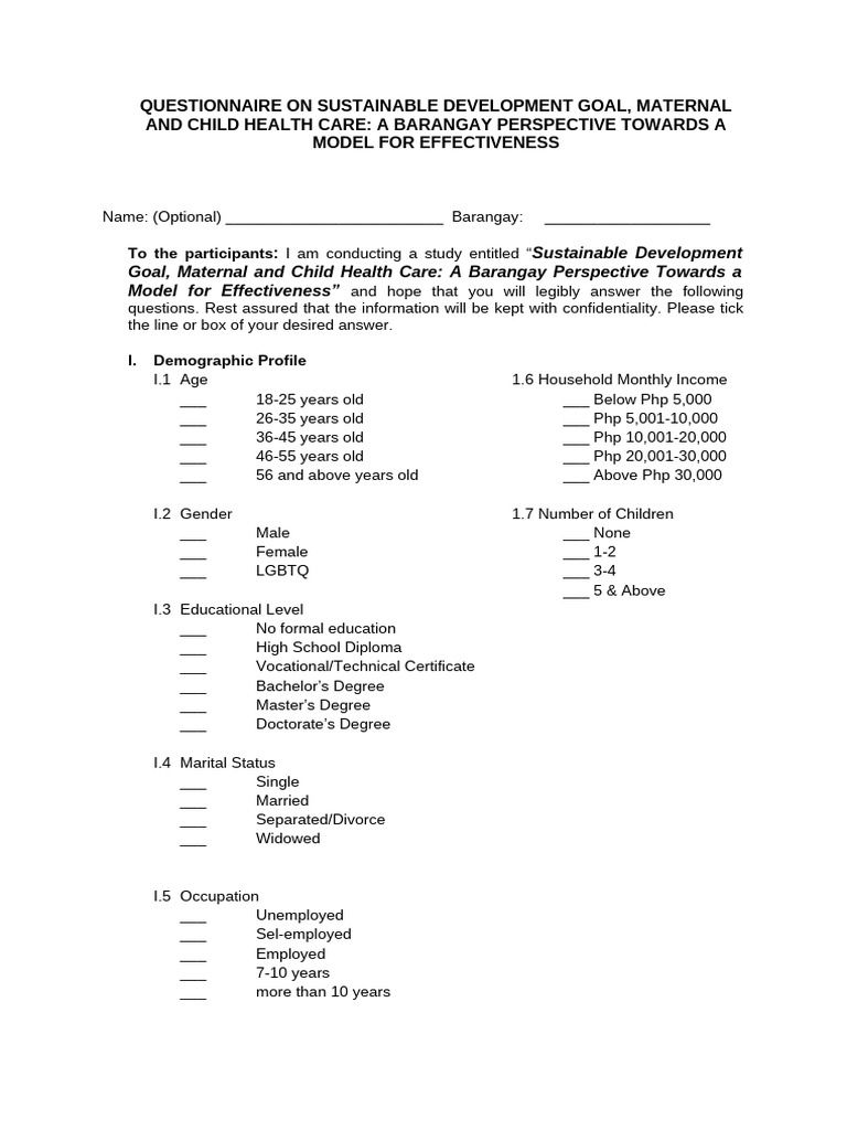 QUESTIONNAIRE On Maternal Health | PDF | Breastfeeding | Prenatal ...