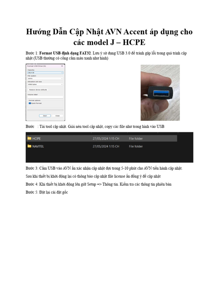 Hướng dẫn cập nhật AVN 8 inch HCPE - J1 | PDF