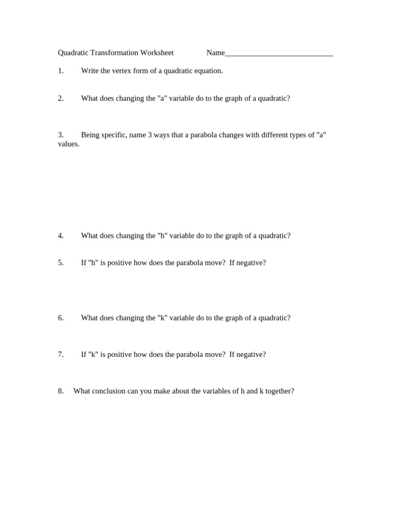 Transformation Worksheet | PDF