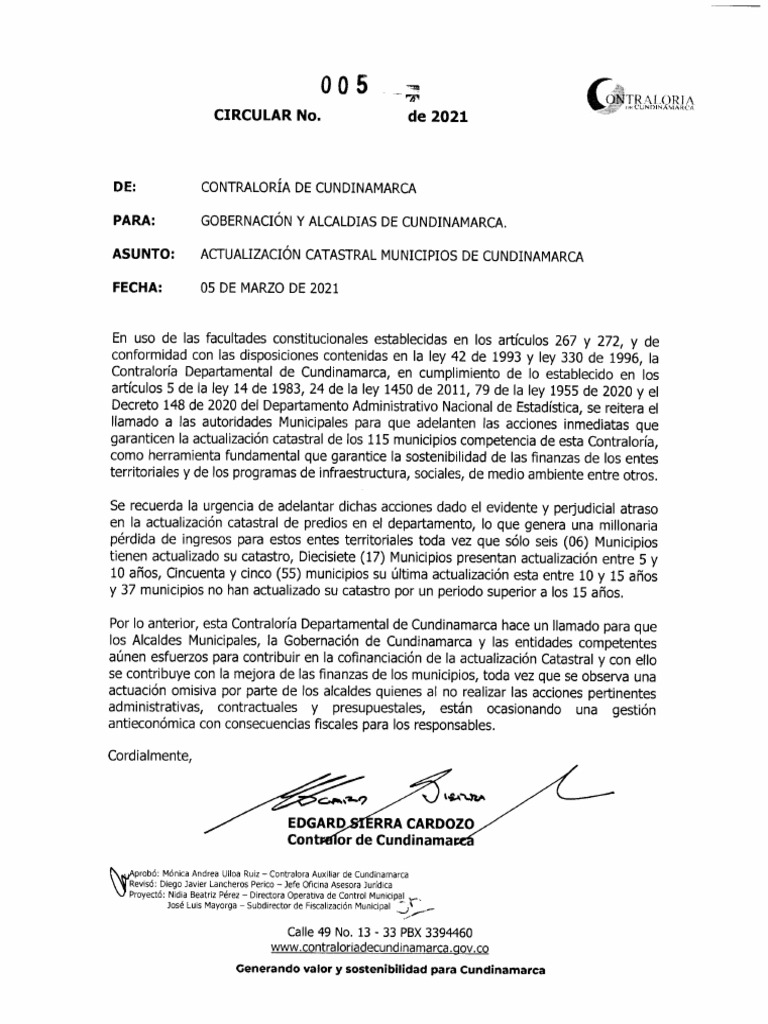 Circular 005-2021 Actualizacion Catastral Cundinamarca | PDF | Gobierno